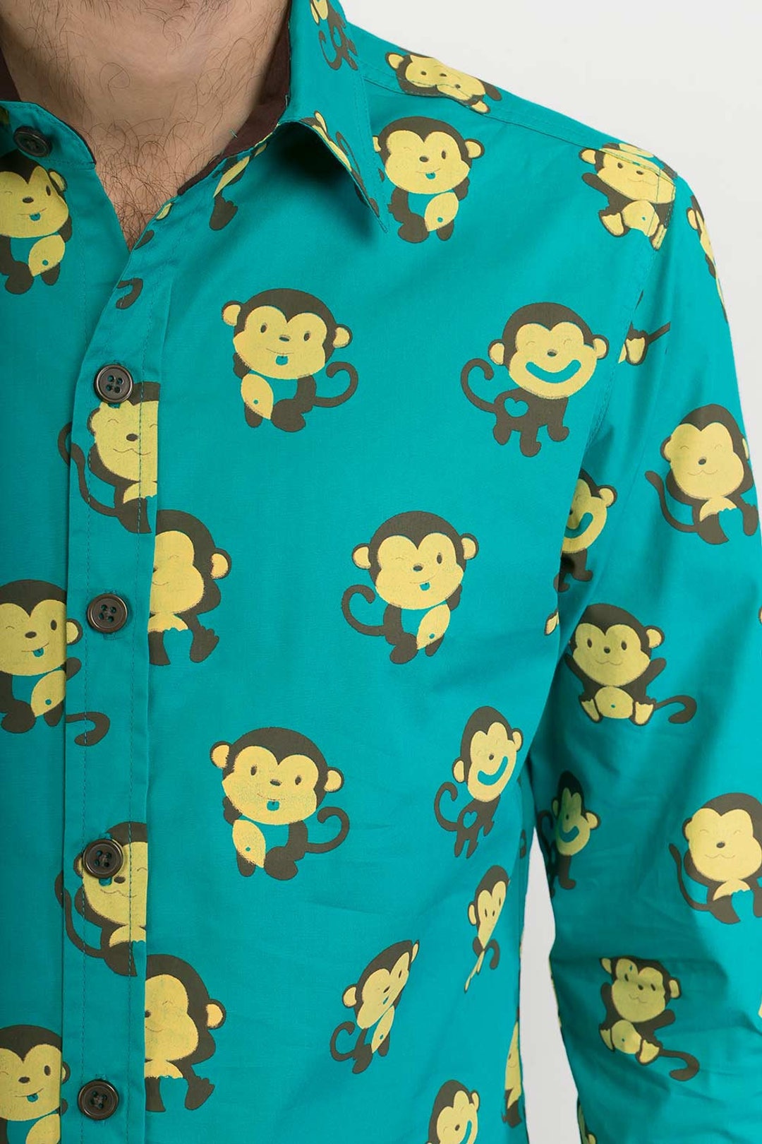 Mens 100% Cotton Long Sleeve Slim Fit Shirt Blue Green Monkeys Print - Etsy