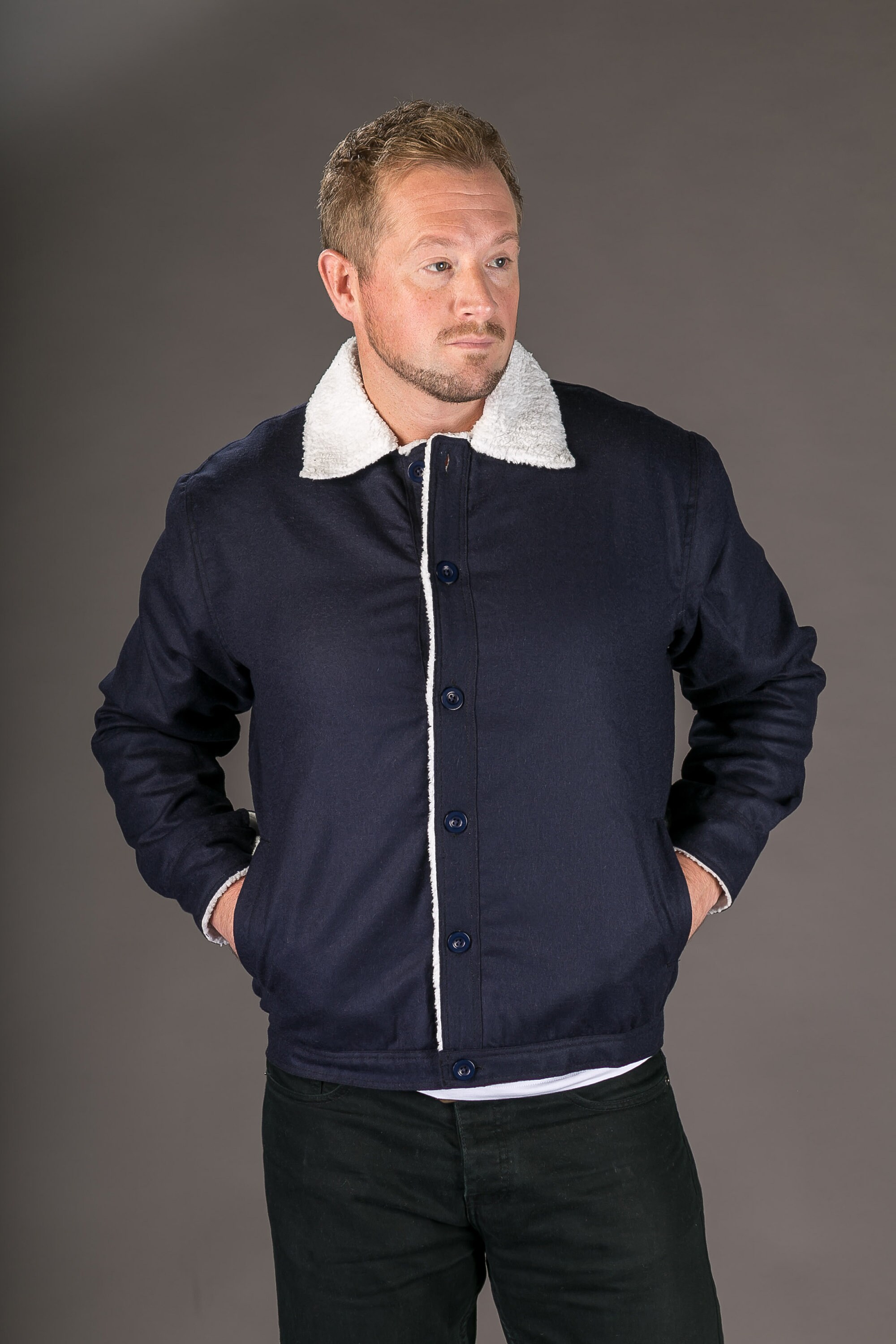 Mens Winter Blue Wool Jacket Winter Coat Shearling Lining - Etsy UK