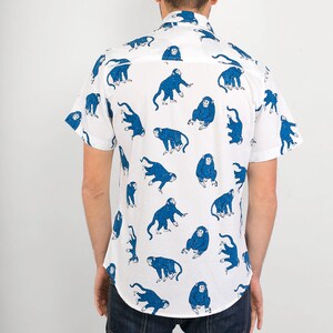 Mens 100% Cotton Short Sleeve Slim Fit Shirt Blue White Monkey Print - Etsy