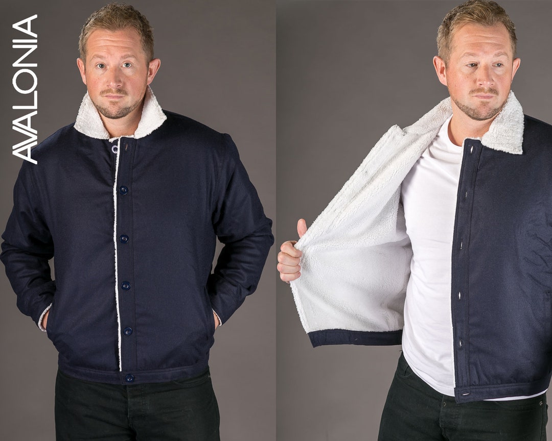 Mens Winter Blue Wool Jacket Winter Coat Shearling Lining - Etsy UK