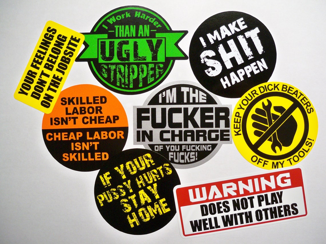 8-pack Vinyl Hard Hat Stickers | Funny Construction Helmet Decals ...