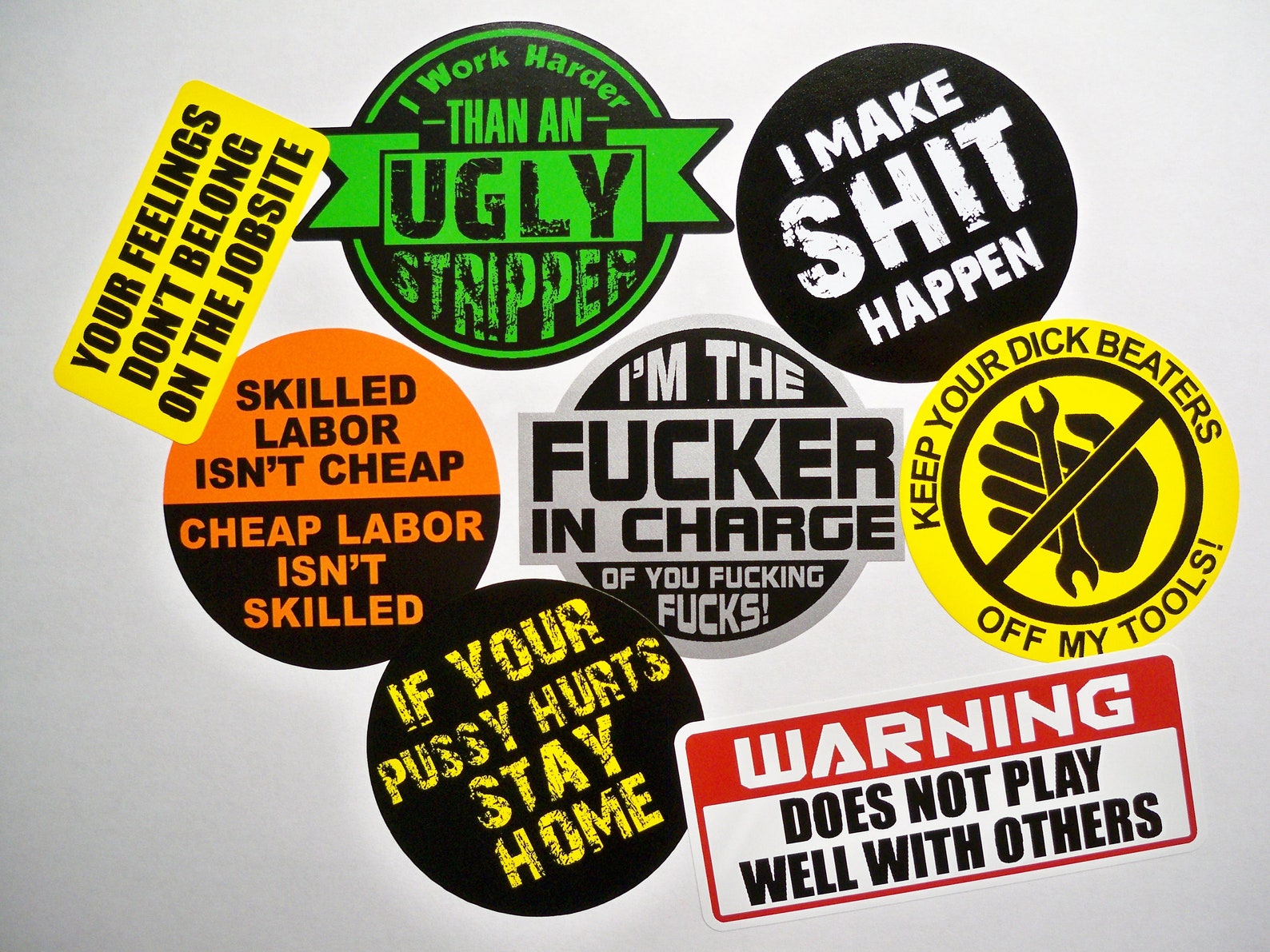 8-pack Vinyl Hard Hat Stickers | Funny Construction Helmet Decals ...