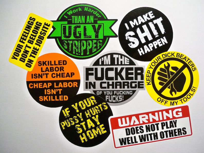 8-pack Vinyl Hard Hat Stickers | Funny Construction Helmet Decals ...