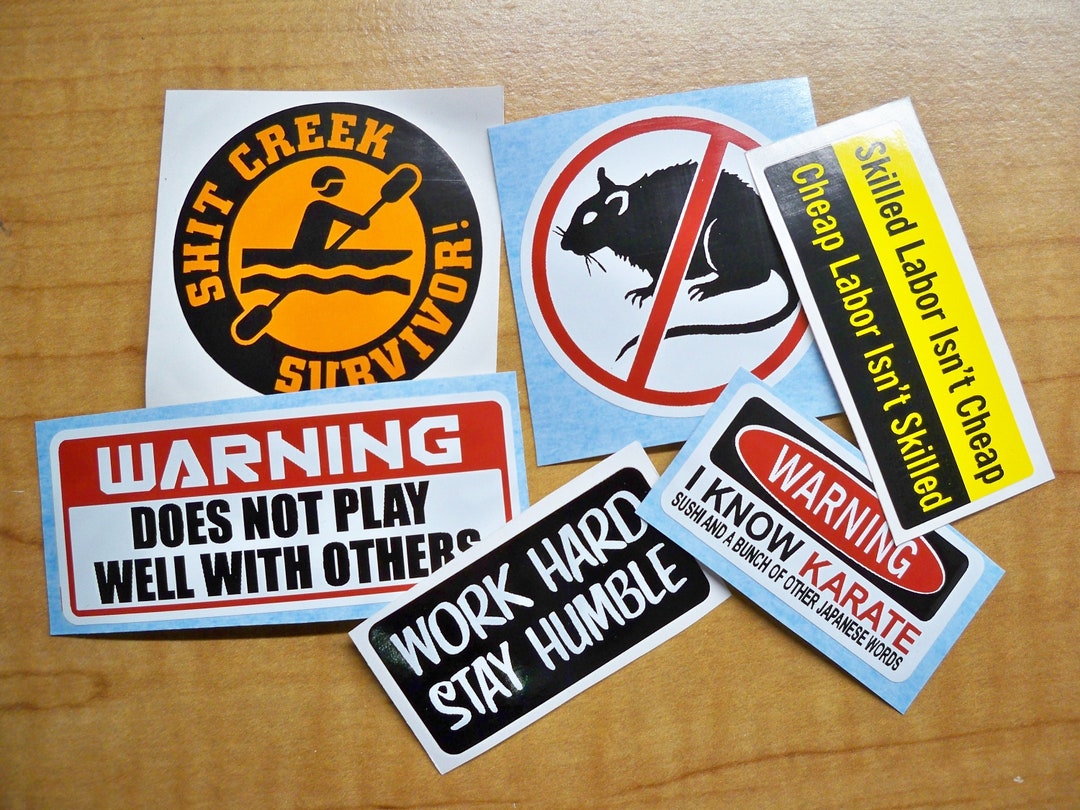 6-pack Funny Hard Hat Stickers | Sh*t Creek Survivor No Rats Skilled ...