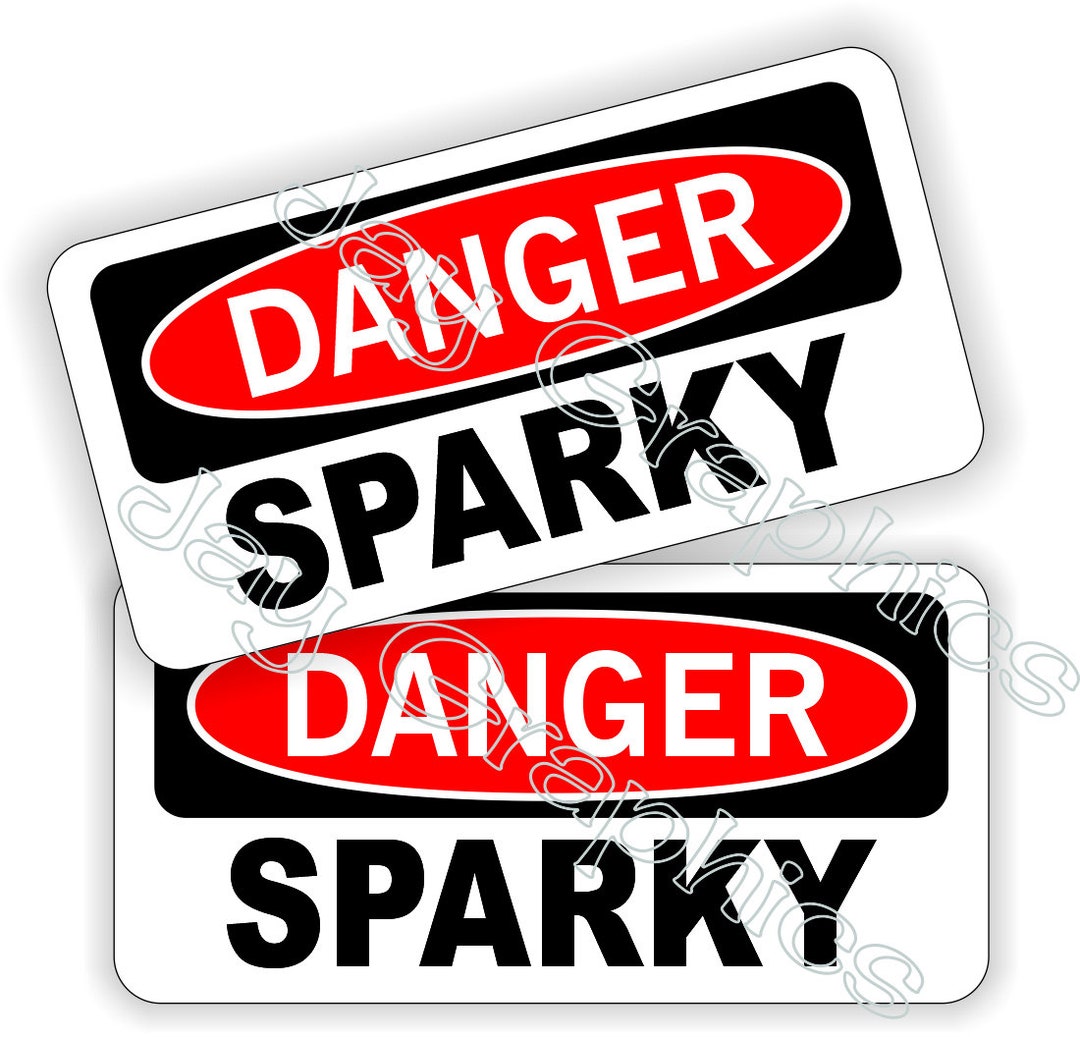 Pair - DANGER - SPARKY Funny Hard Hat Stickers | Motorcycle Helmet ...