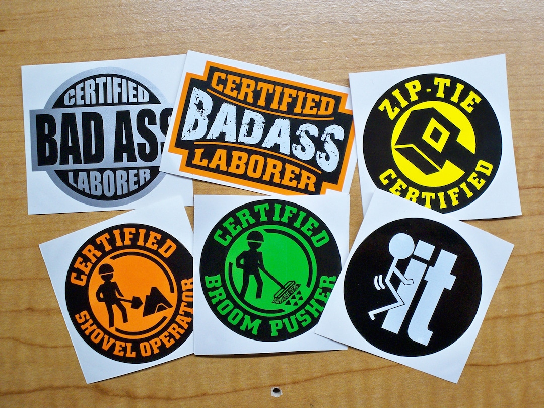 6-pack Funny Hard Hat Stickers | Bad Ass Laborer Foreman Construction ...