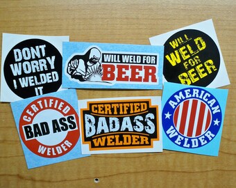 6-pack Funny Bad Ass Welding Helmet Hard Hat Stickers Decals | Etsy