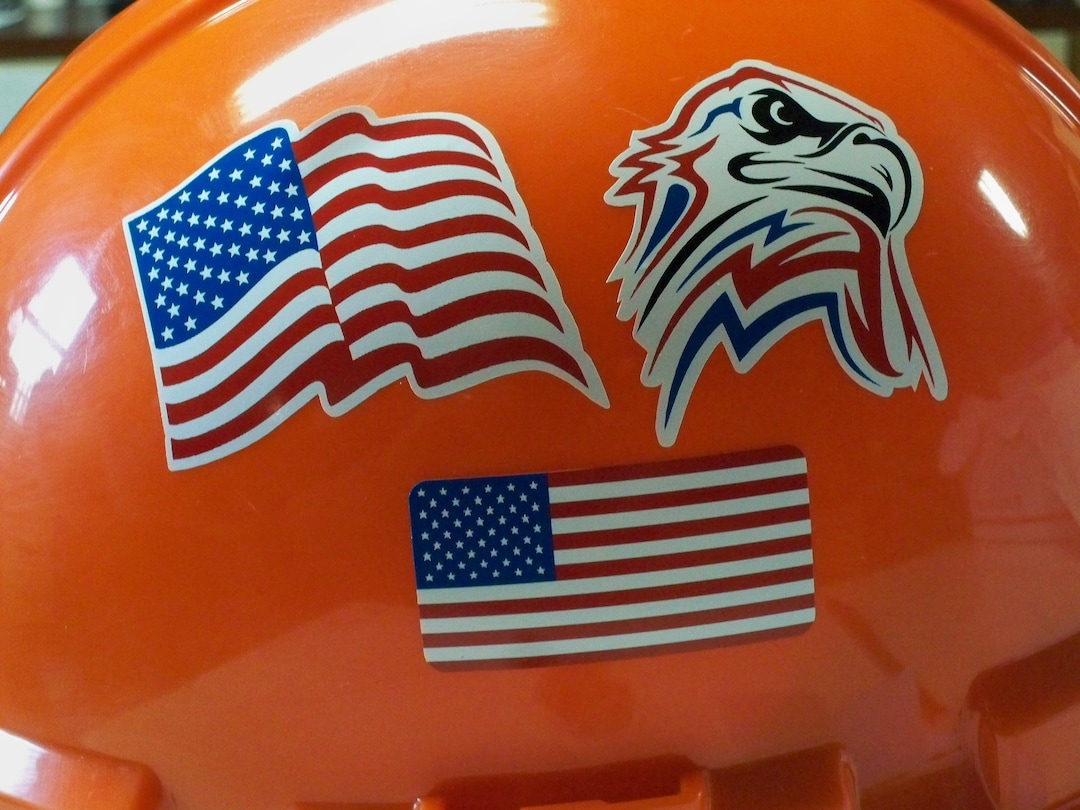 3 Hard Hat Stickers American Flag Flags Waving Bald Eagle USA Patriotic ...