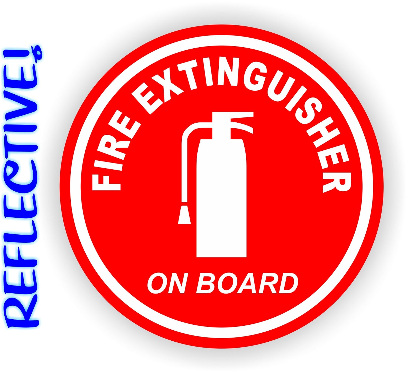 Pair REFLECTIVE Fire Extinguisher & First Aid Kit on Board Round Vinyl ...