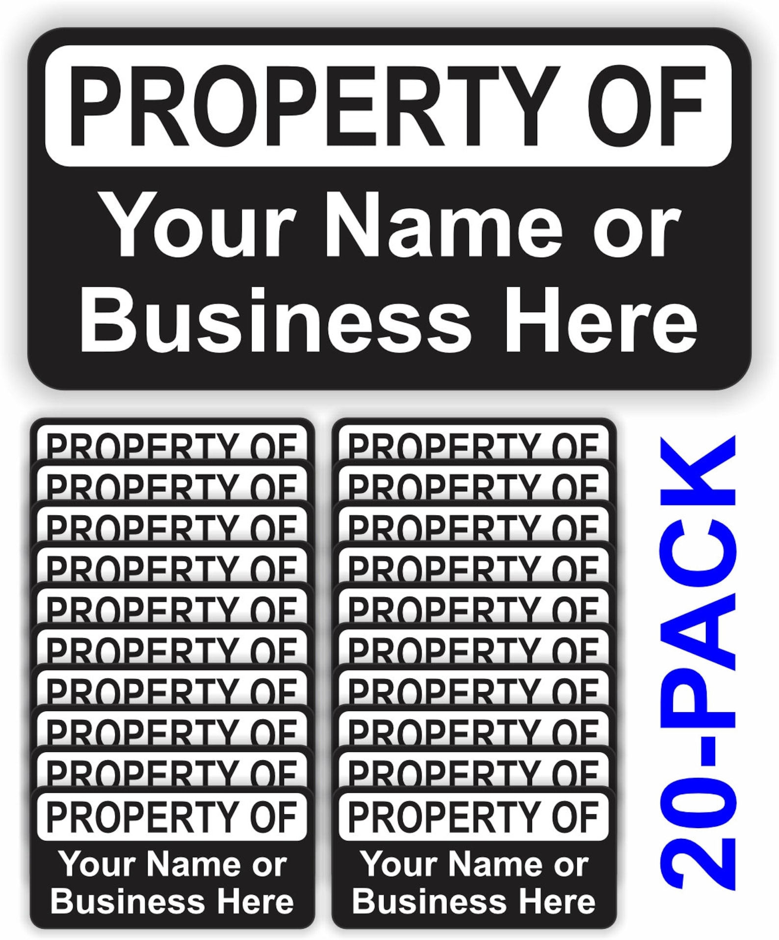 20-pack Custom Printed PROPERTY OF 1.5x3-inch Vinyl Stickers Decals ...