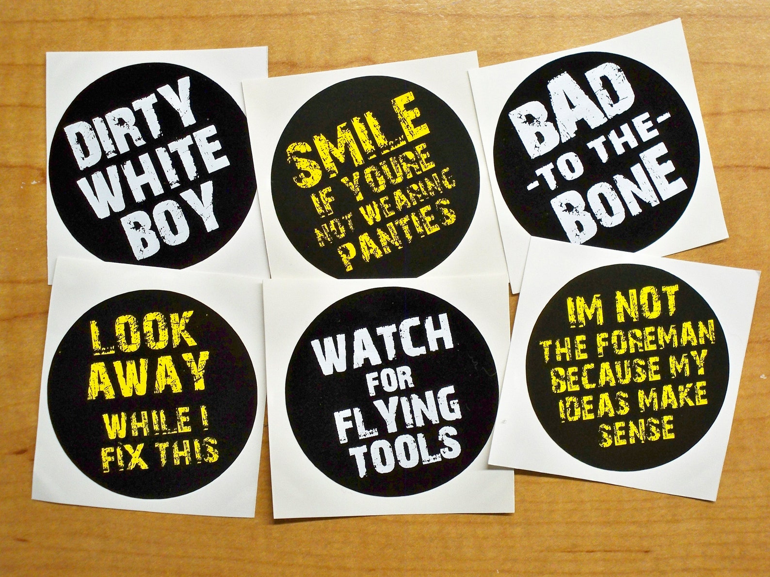 6-pack Funny Hard Hat Stickers Dirty White Boy Smile Panties - Etsy