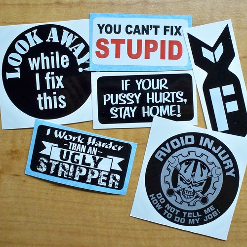 6-pack Funny Hard Hat Stickers Look Away Cant Fix Stupid - Etsy