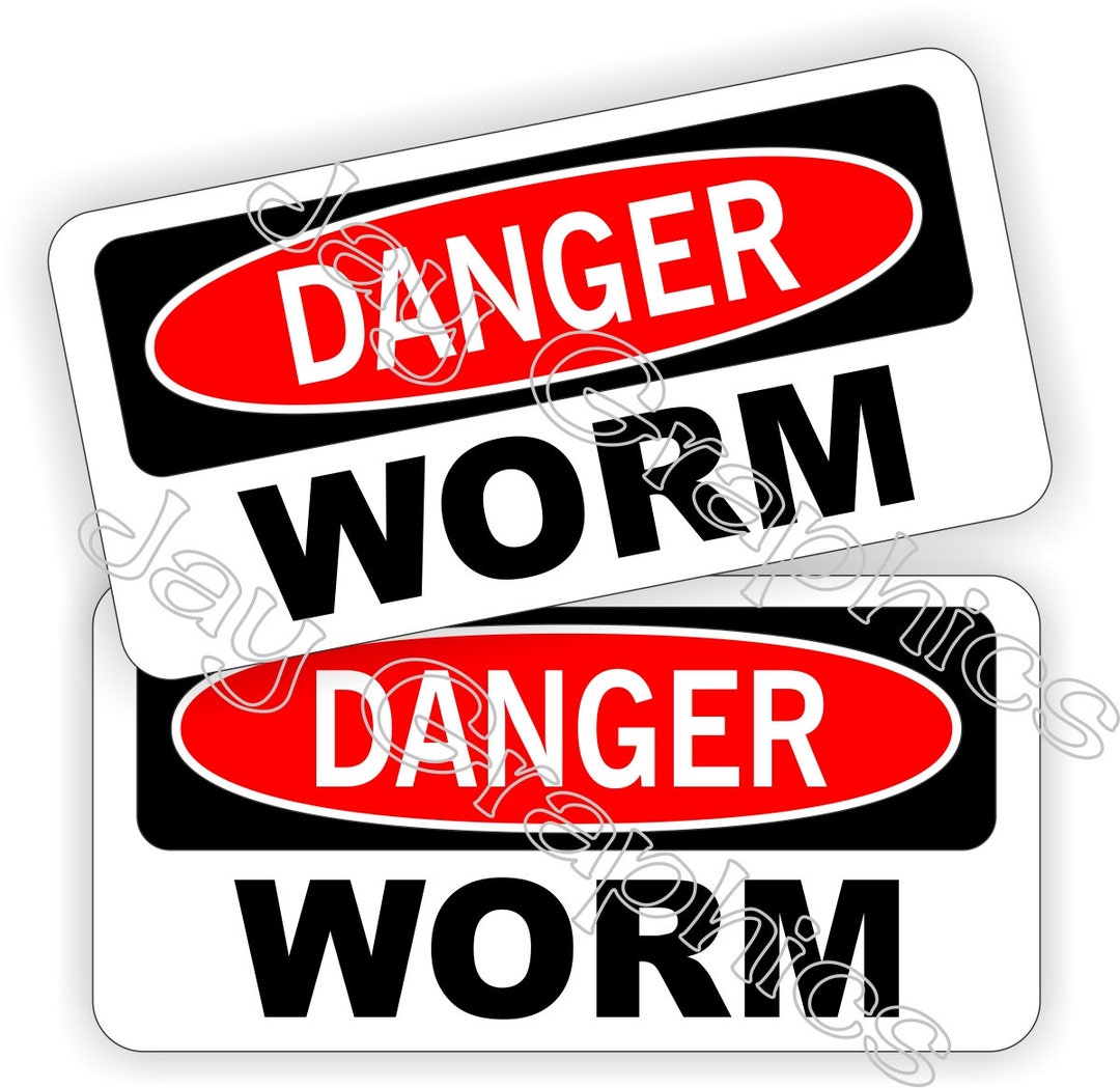 Pair - DANGER - WORM Funny Hard Hat Stickers | Motorcycle Helmet Decals ...