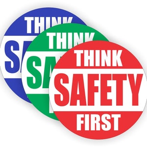 3-pack Think SAFETY FIRST Vinyl Hard Hat Stickers | Vinyl Safety Helmet ...
