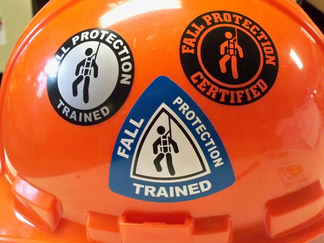 3 Hard Hat Stickers Fall Protection Trained Certified Gear Accessory ...