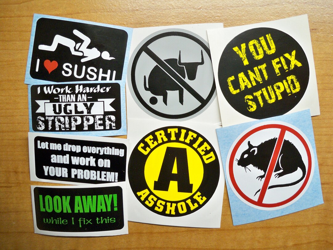 8-pack Vinyl Hard Hat Stickers | Funny Construction Helmet Decals ...