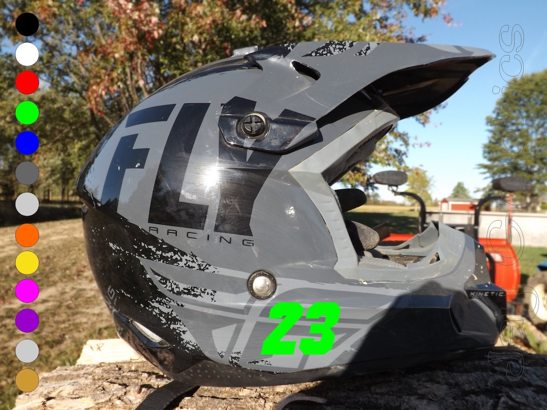 Pair / 2" Custom Helmet Side Numbers Stickers / Personalized # Vinyl ...