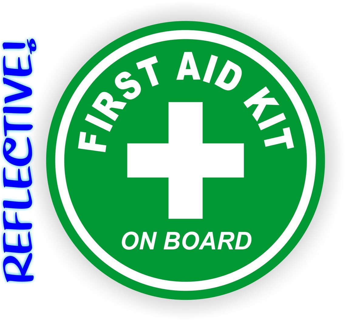 Pair REFLECTIVE Fire Extinguisher & First Aid Kit on Board Round Vinyl ...