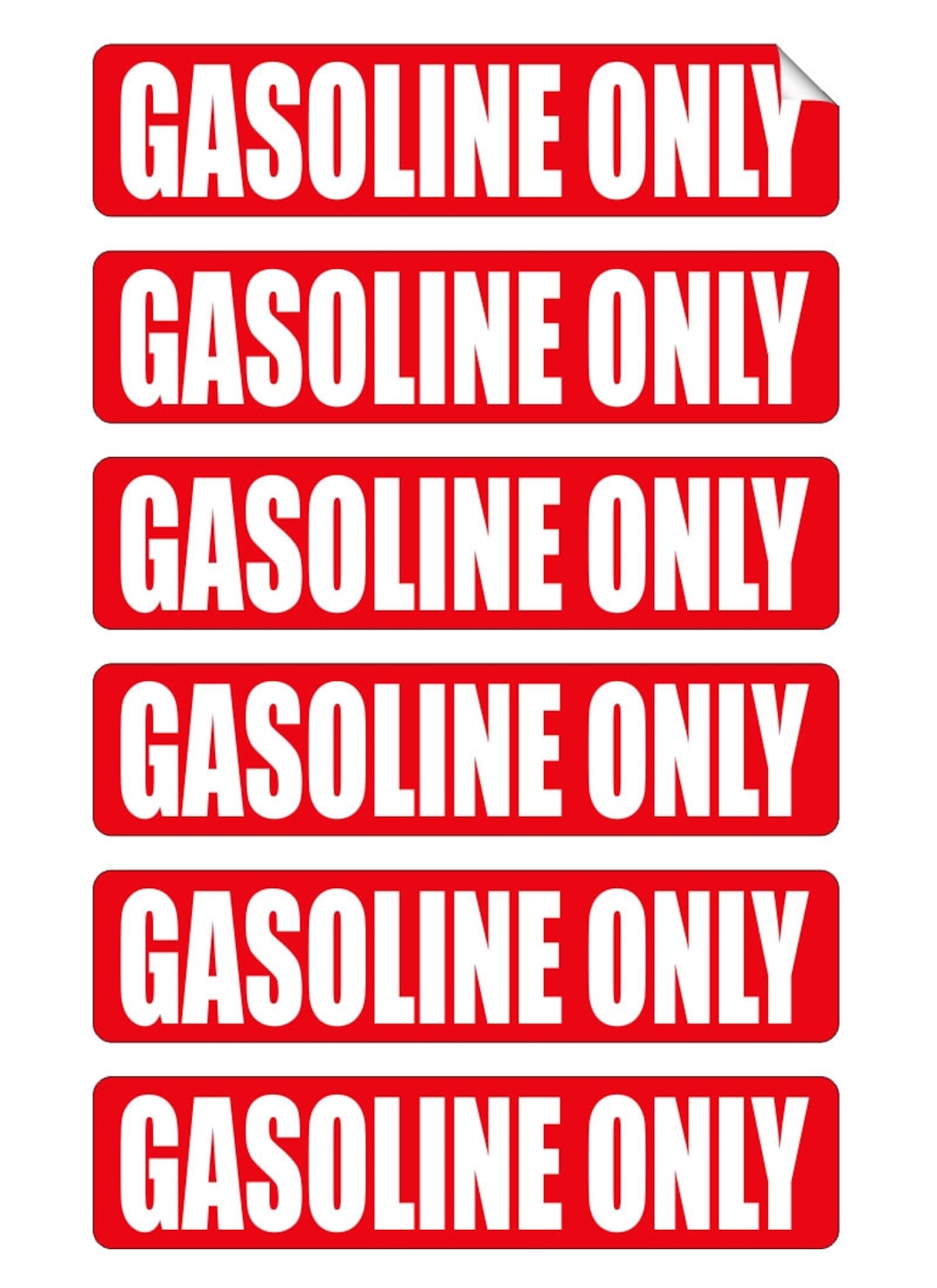 6-pack - GASOLINE ONLY Vinyl Stickers Decals Labels | Many Colors ...