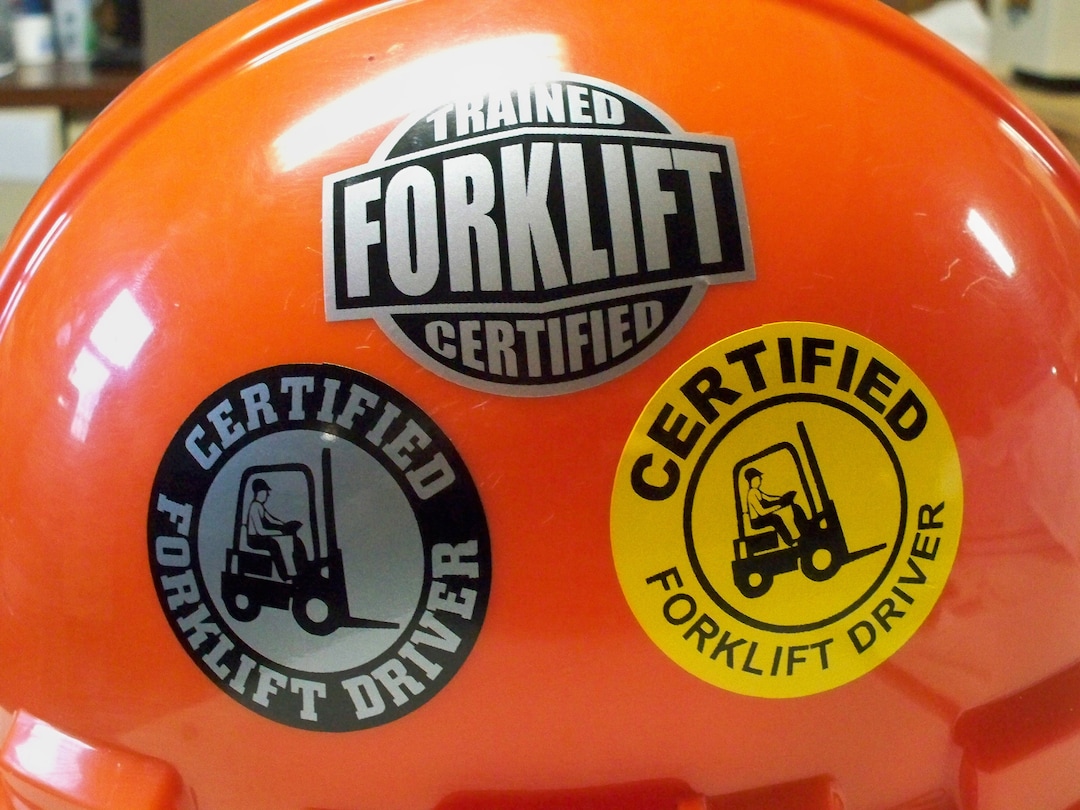 3 Hard Hat Stickers Forklift Trained Certified Bad Ass Fork Lift Tow ...