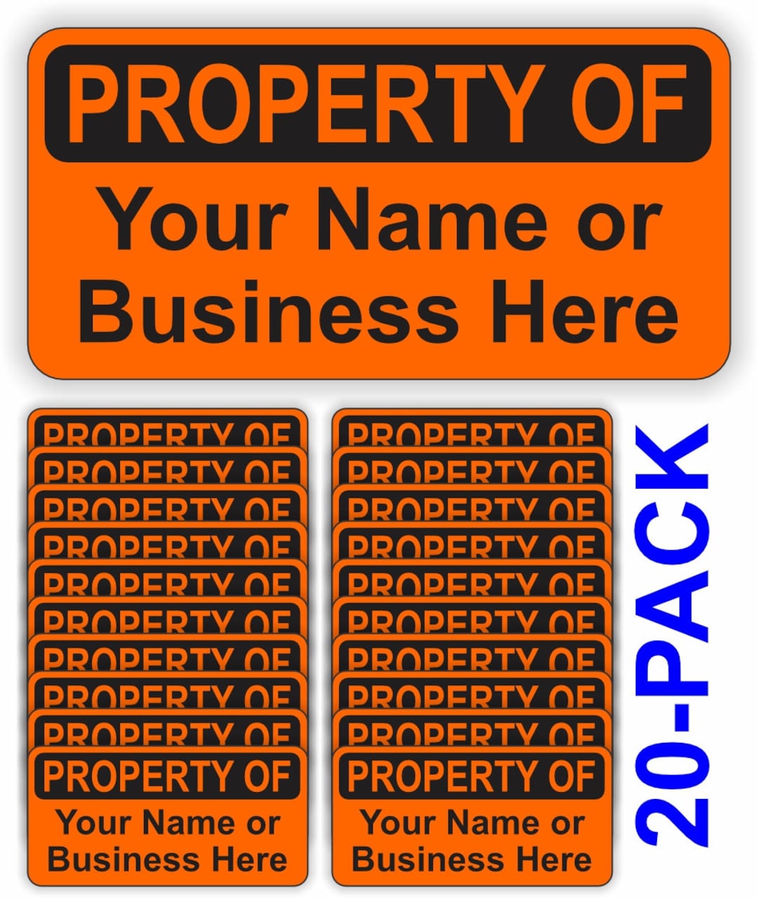 20 Pack Custom Printed Small Mini - PROPERTY OF - 1"x2" Vinyl Stickers ...