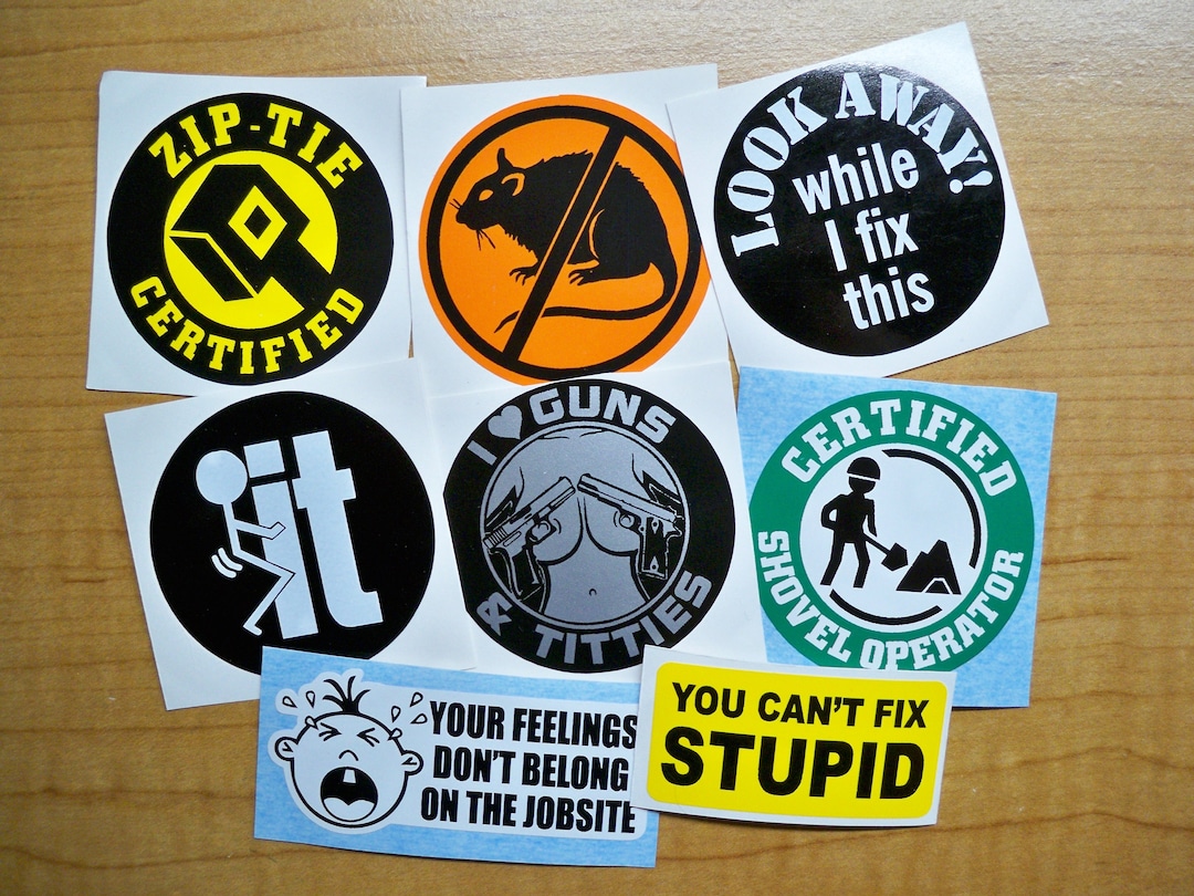 8-pack Vinyl Hard Hat Stickers | Funny Construction Helmet Decals | Zip ...