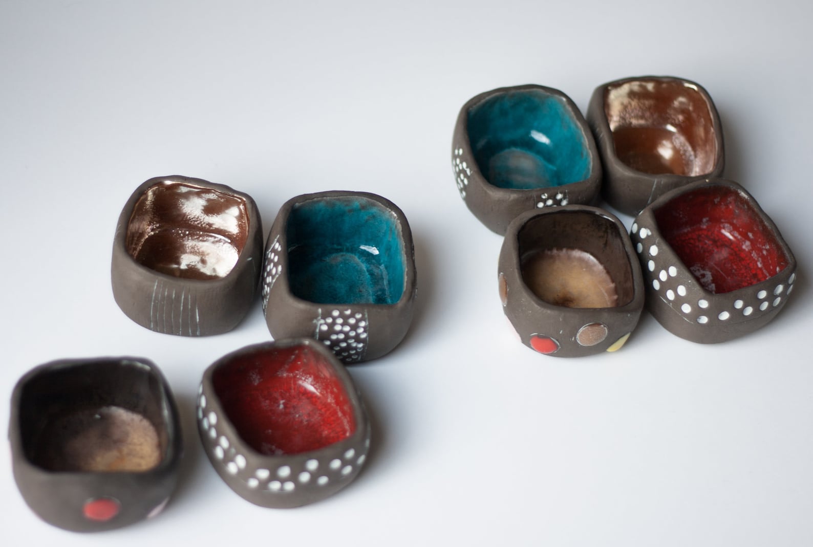 Organic Shape Ceramic Bowls for Small Items, 4 Handmade Small Stoneware ...