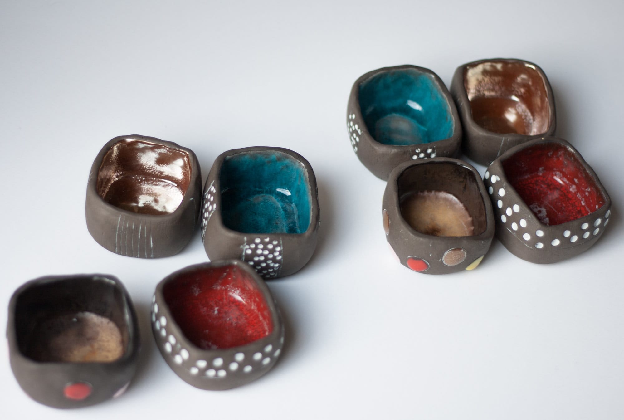 Organic Shape Ceramic Bowls for Small Items, 4 Handmade Small Stoneware ...