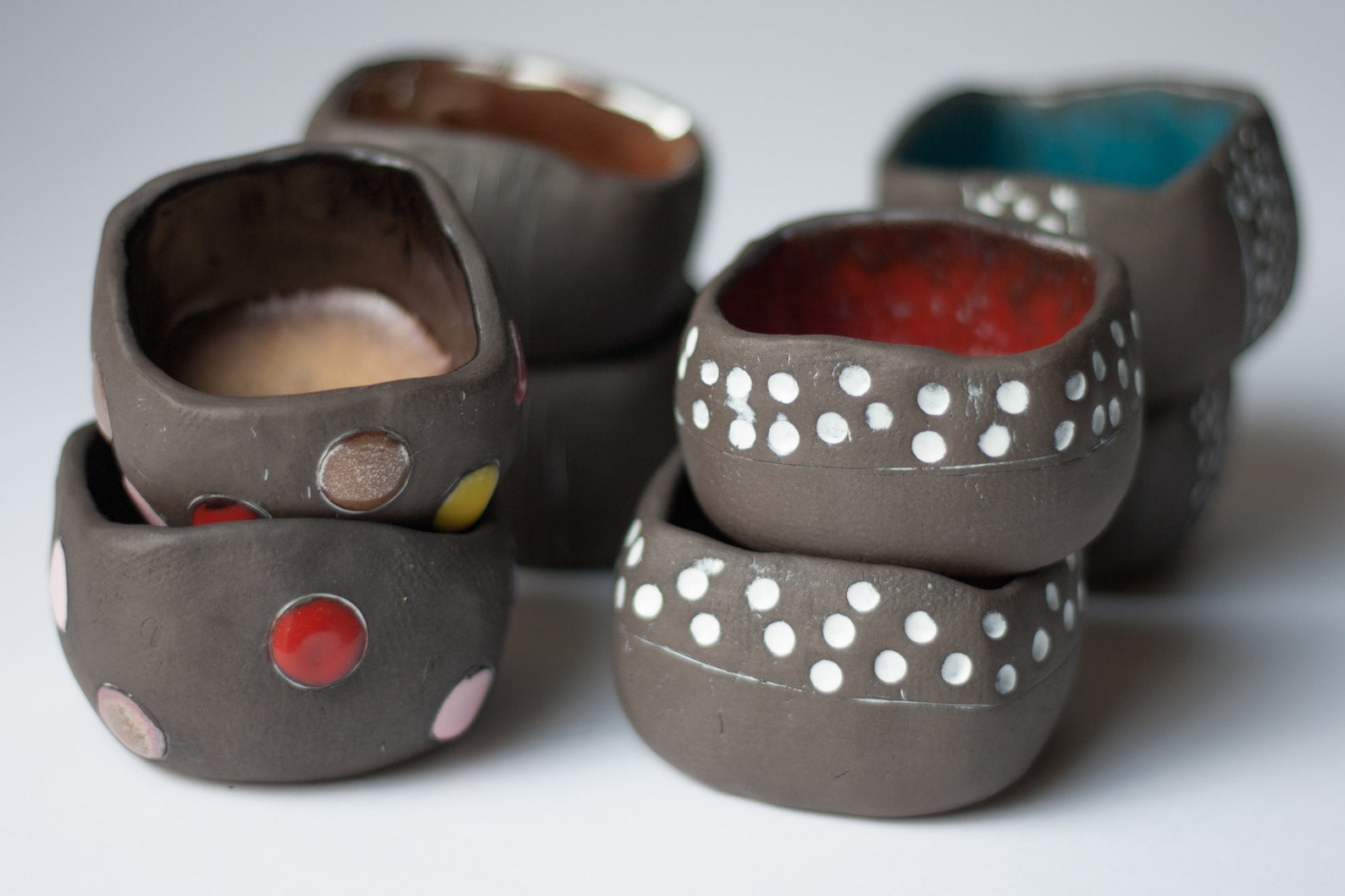 Organic Shape Ceramic Bowls for Small Items, 4 Handmade Small Stoneware ...