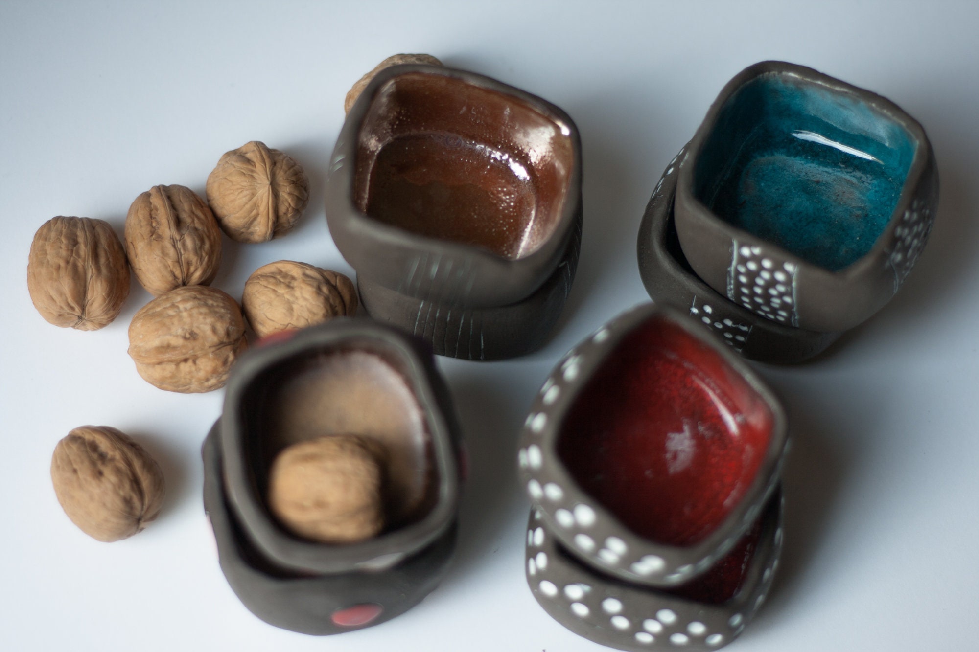 Organic Shape Ceramic Bowls for Small Items, 4 Handmade Small Stoneware ...