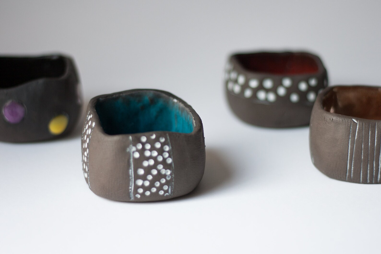 Organic Shape Ceramic Bowls for Small Items, 4 Handmade Small Stoneware ...