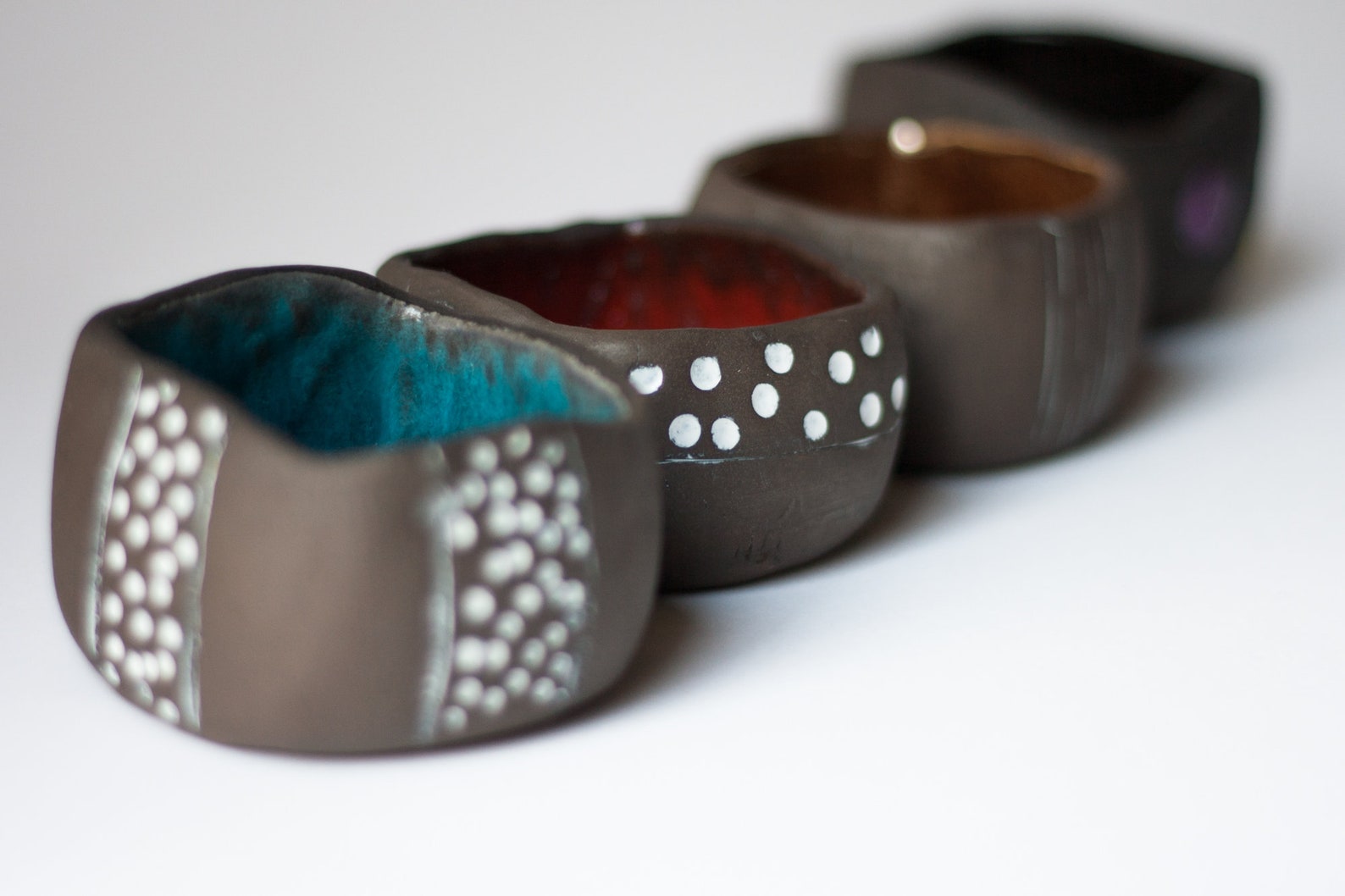 Organic Shape Ceramic Bowls for Small Items, 4 Handmade Small Stoneware ...