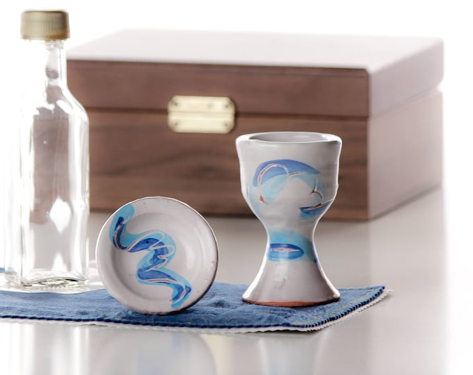 Portable Ceramic Communion Set Blue Waters Visitation Set - Etsy