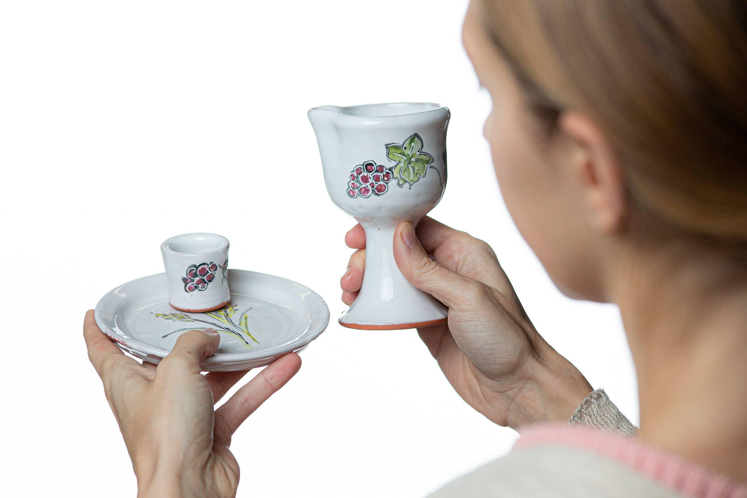 Portable Ceramic Communion Set - Grapes and Wheat Small Group Set - Etsy