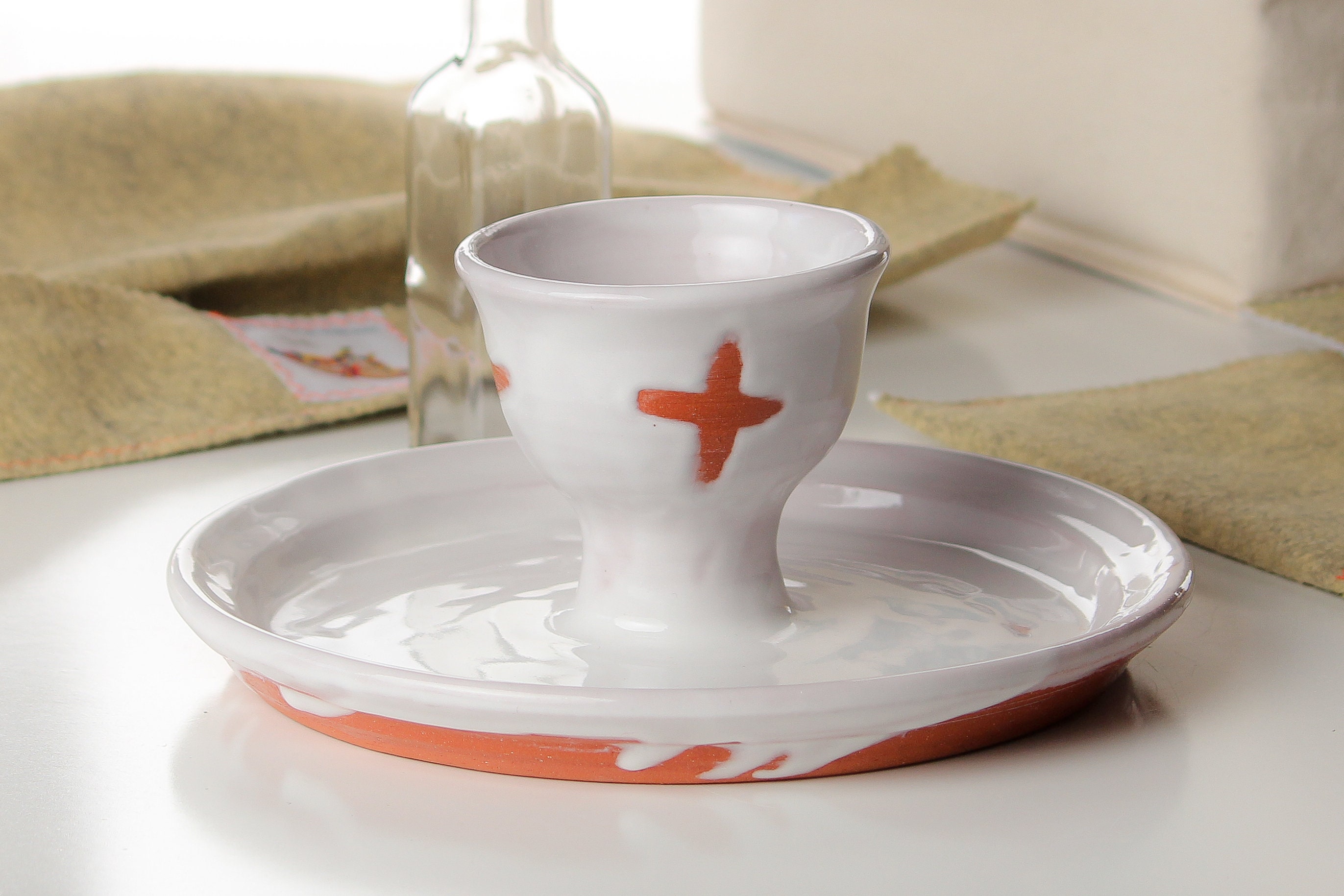 Ceramic One-handed Communion Set - Natural Clay Cross - Etsy