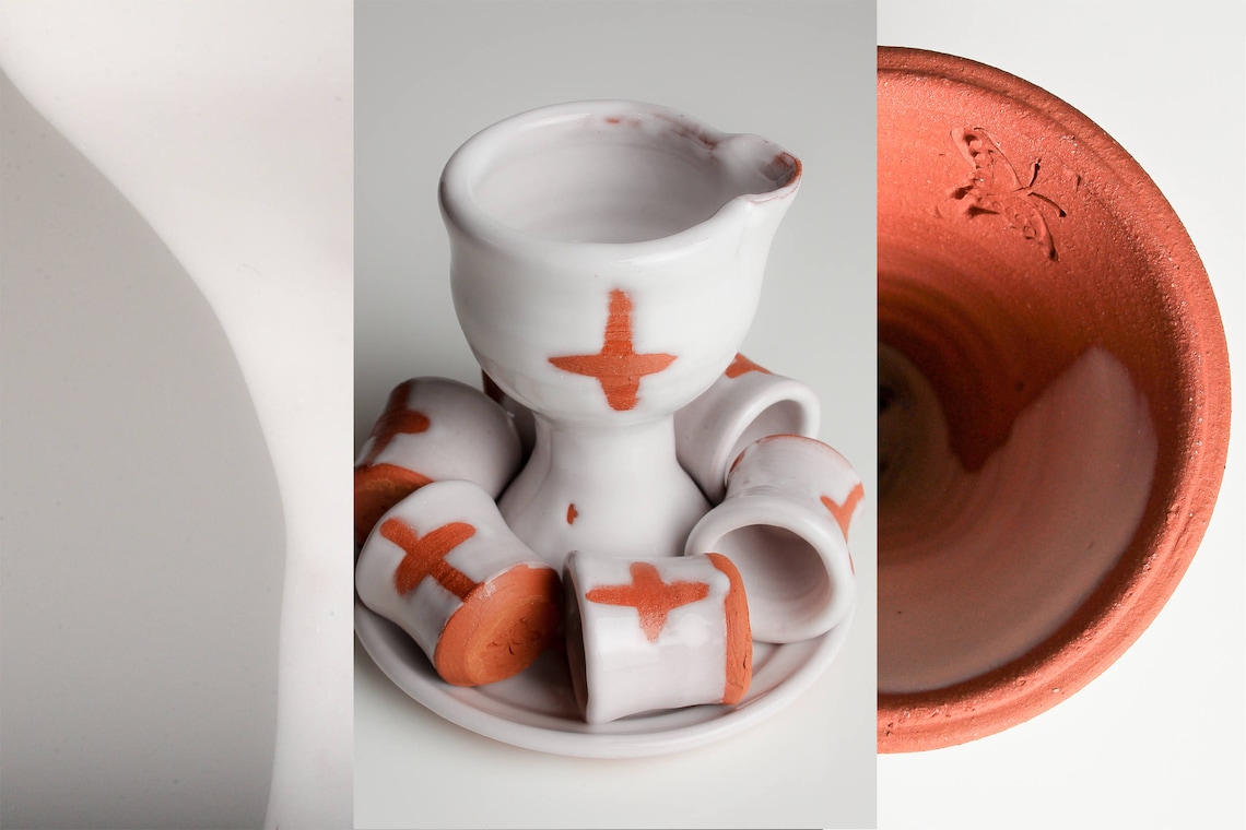 Portable Ceramic Communion Set Natural Clay Cross Small Group Set - Etsy