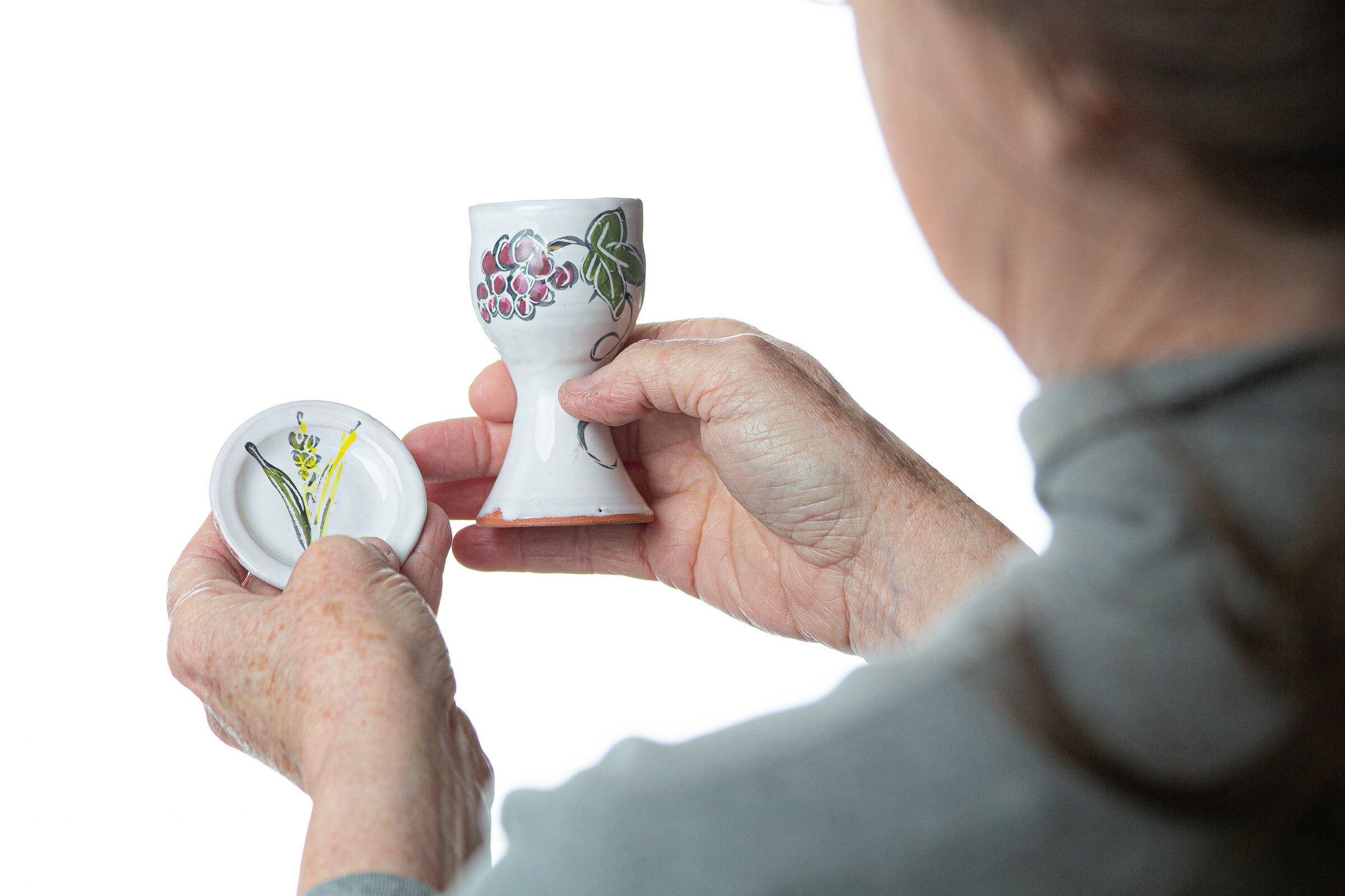 Portable Ceramic Communion Set - Grapes and Wheat Visitation Set - Etsy