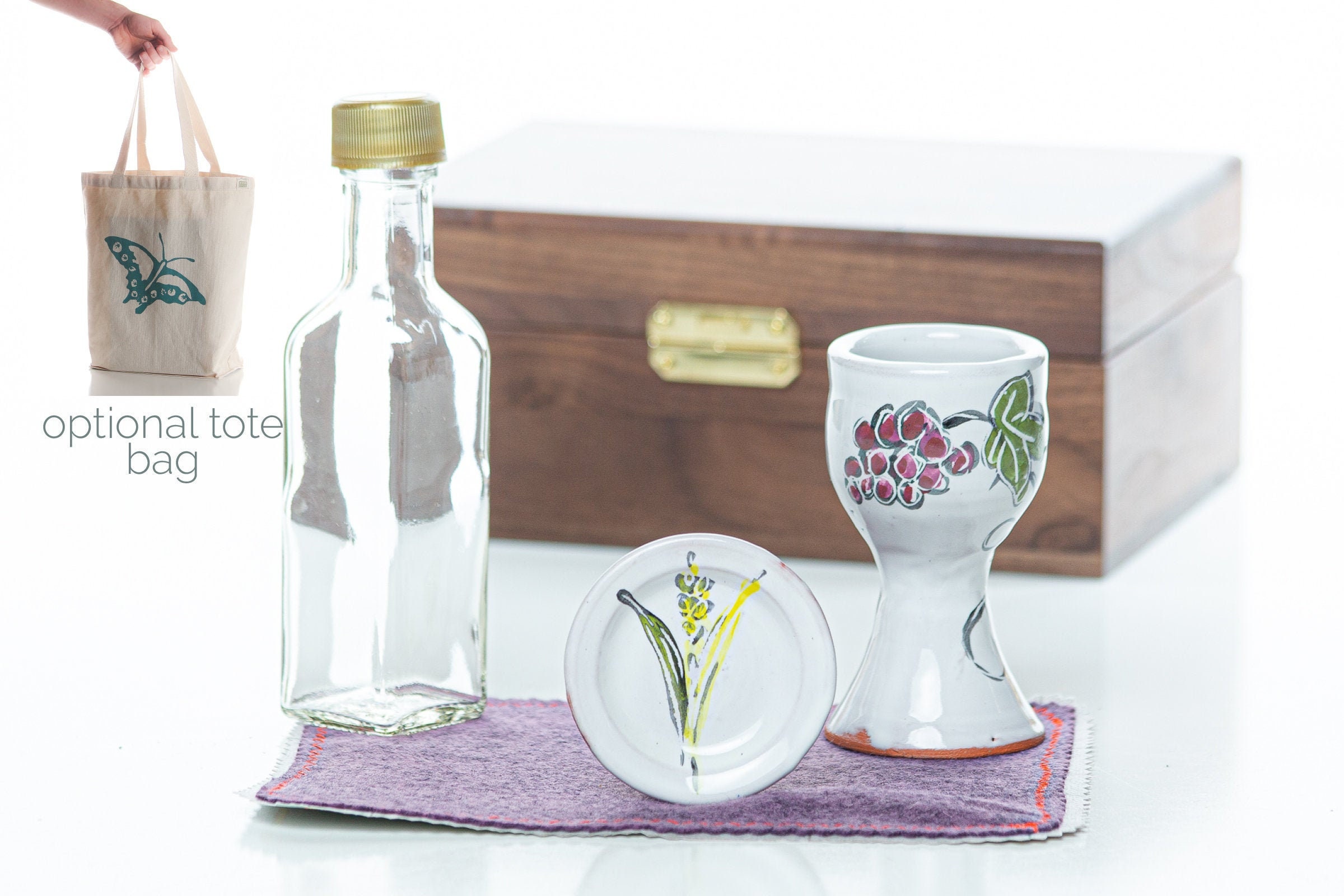 Portable Ceramic Communion Set - Grapes and Wheat Visitation Set - Etsy