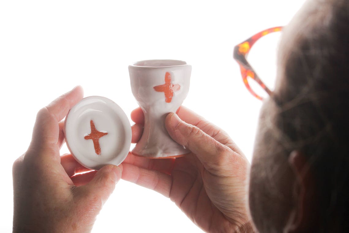 Portable Ceramic Communion Set Natural Clay Cross Visitation Set - Etsy