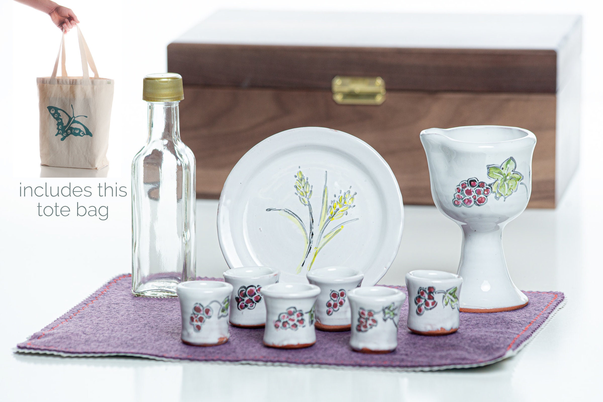 Portable Ceramic Communion Set - Grapes and Wheat Small Group Set - Etsy