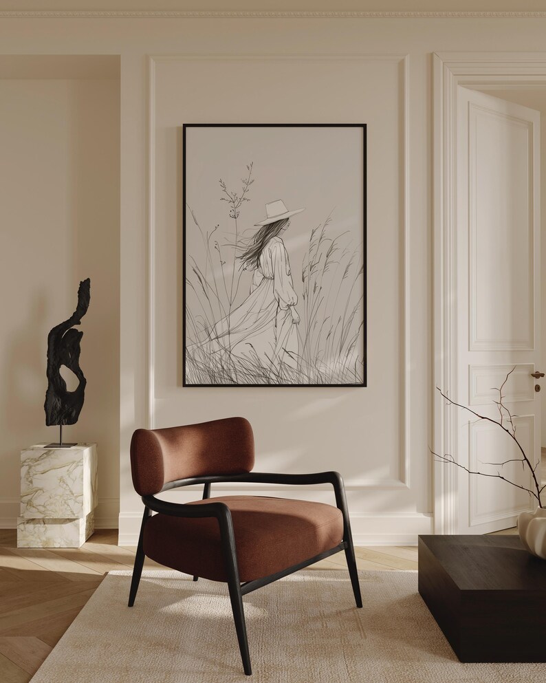 Fashion Line Art Print | Woman Field Minimalist Neutral Wall Decor ...