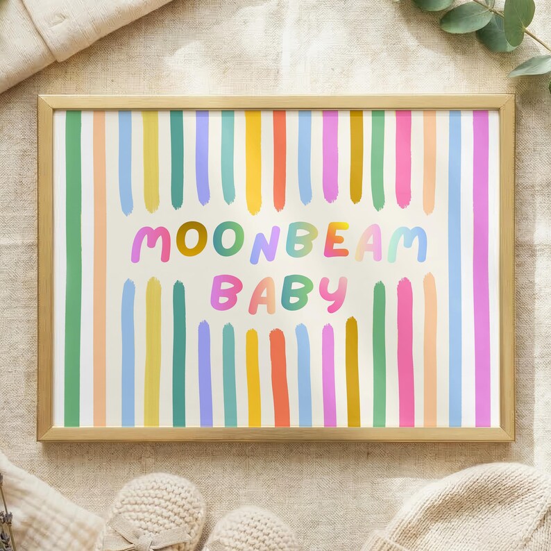 Rainbow Nursery Art | Moonbeam Baby Stripe Colorful Wall Print (digital ...