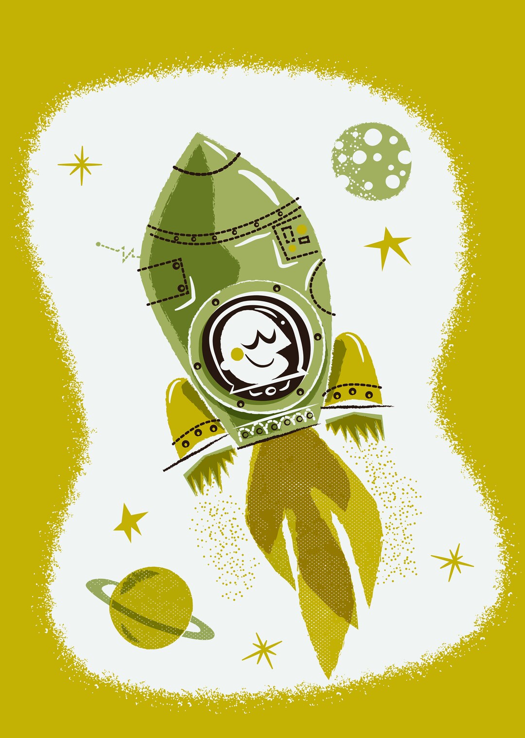50s Retro Spaceman Space Rocket A3 Limited Edition Art Print by Chris ...
