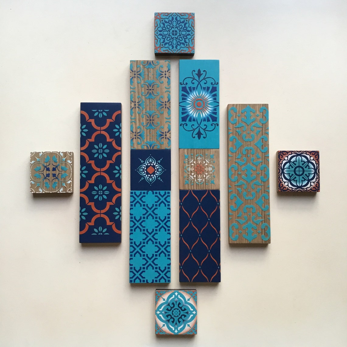 Italian/ Mediterranean Wood Wall Tiles Hand Painted in | Etsy