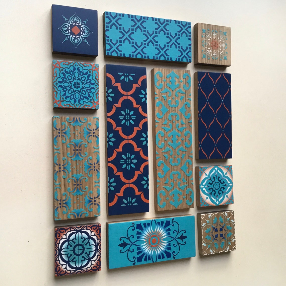 Italian/ Mediterranean Wood Wall Tiles Hand Painted in - Etsy