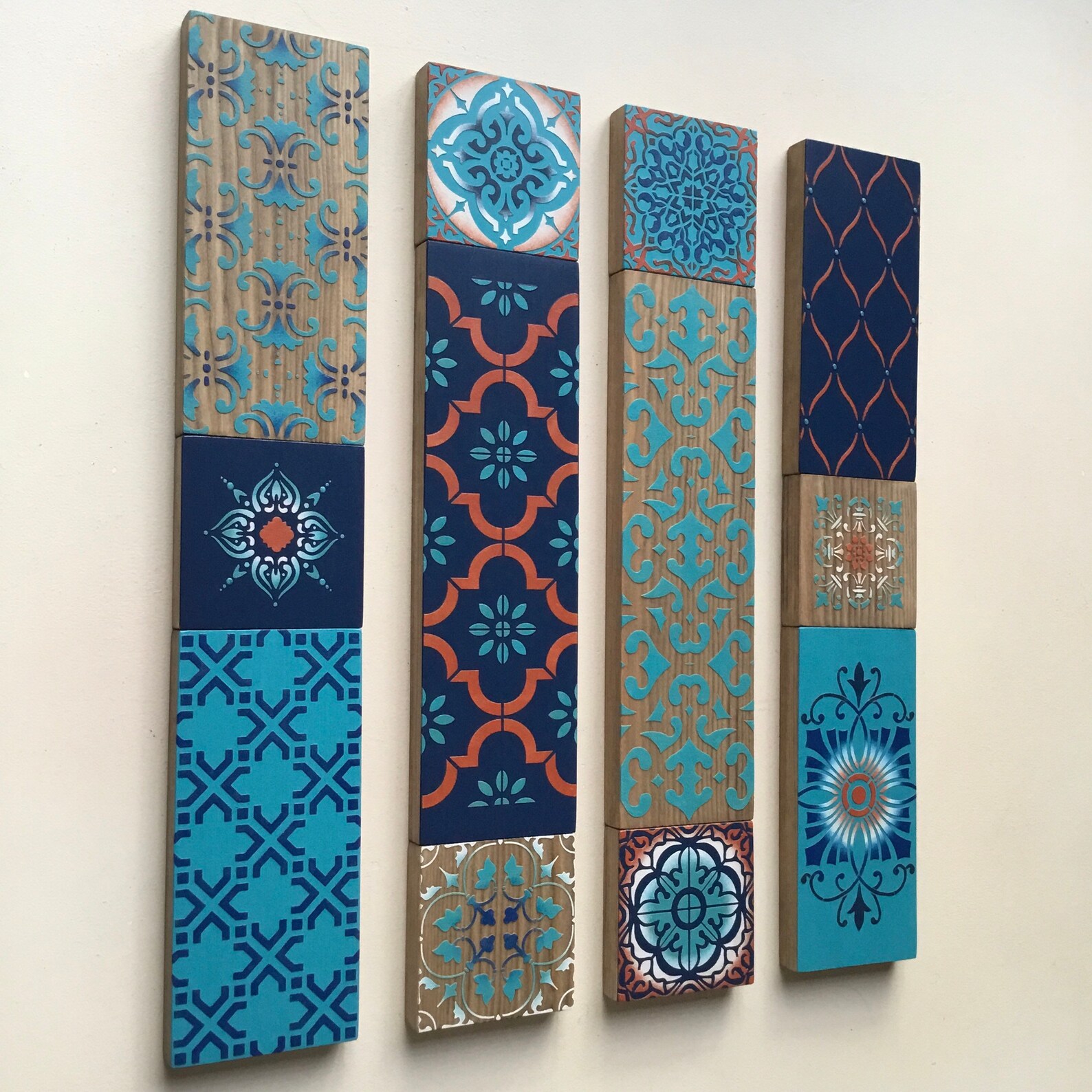 Italian/ Mediterranean Wood Wall Tiles Hand Painted in | Etsy