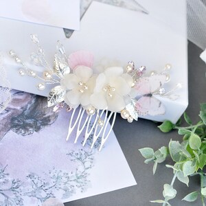 Small Flower Comb Ivory Flower Comb Pink Butterflies Pearls Hair Comb ...