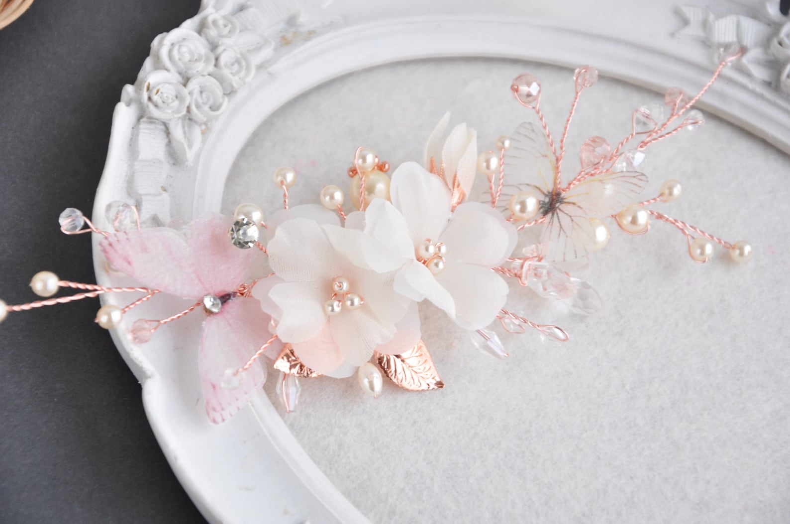 Pale Pink Silk Flower Hair Accessories Pink Hair Comb Blush | Etsy