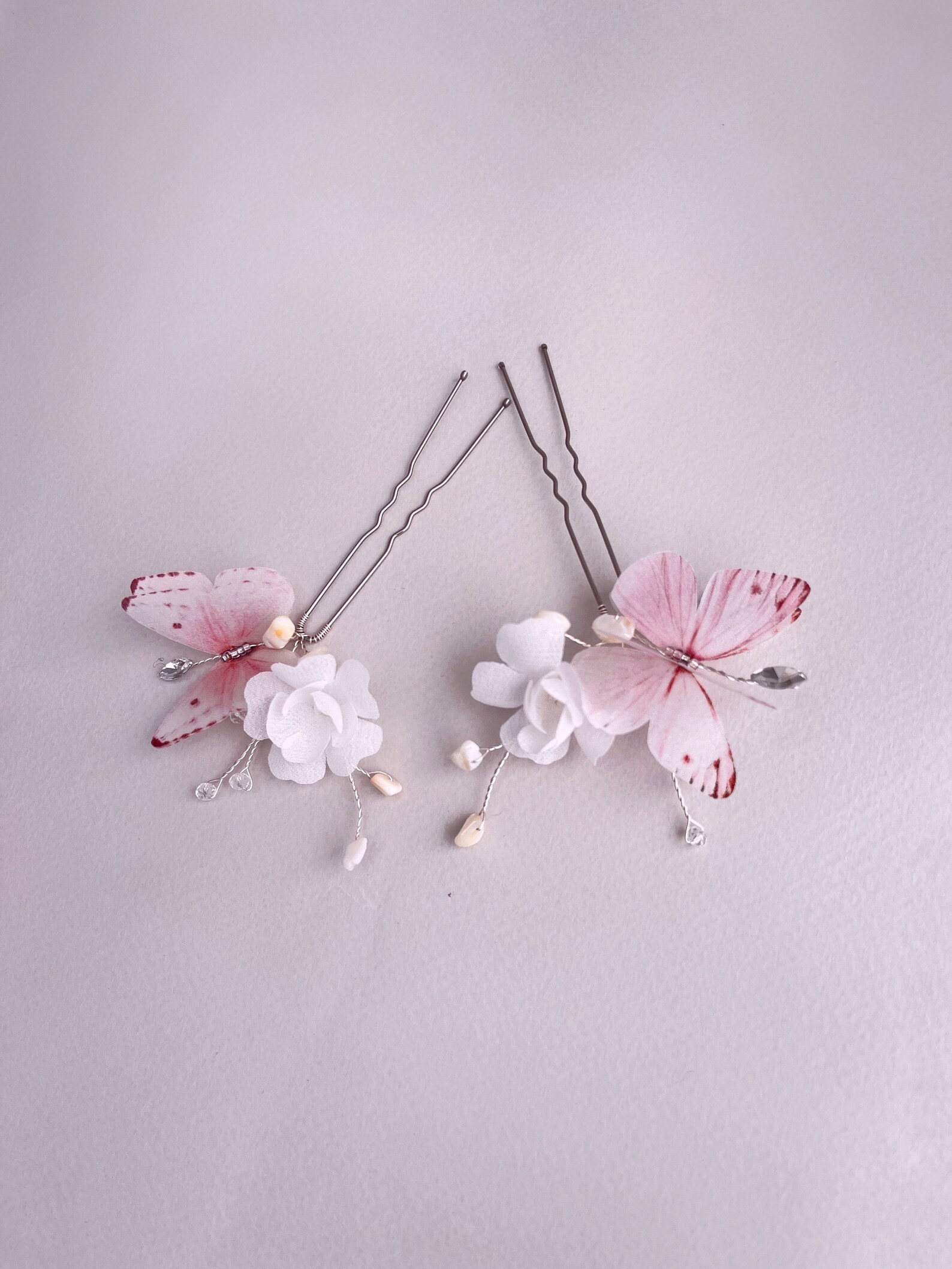 Bridesmaid Set Pink Butterflies Floral Hair Piece Blush Wedding Hair ...