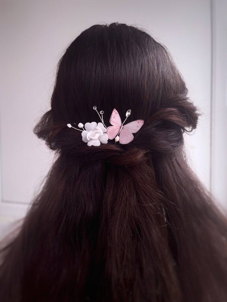 Bridesmaid Set Pink Butterflies Floral Hair Piece Blush Wedding Hair ...